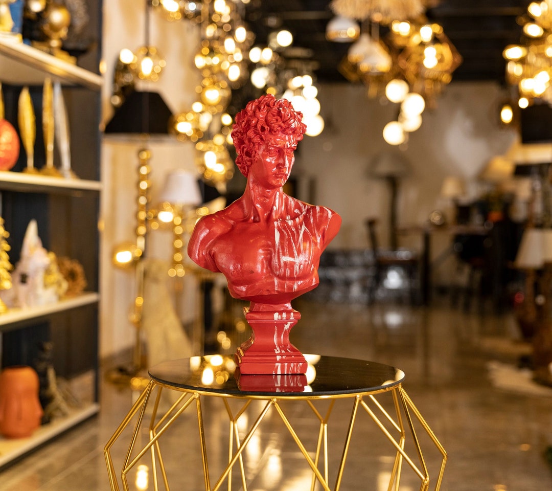 Statue of David, Red David Bust Statue, White Line Art in David Bust ...