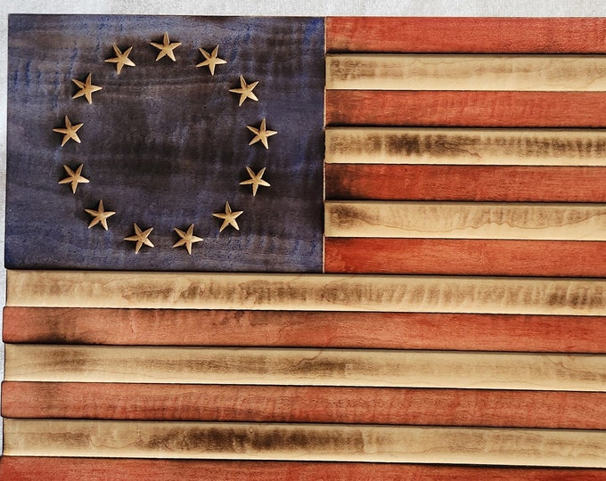 Rustic American Flag, Betsy Ross / 1777 Version, Solid Hardwood ...