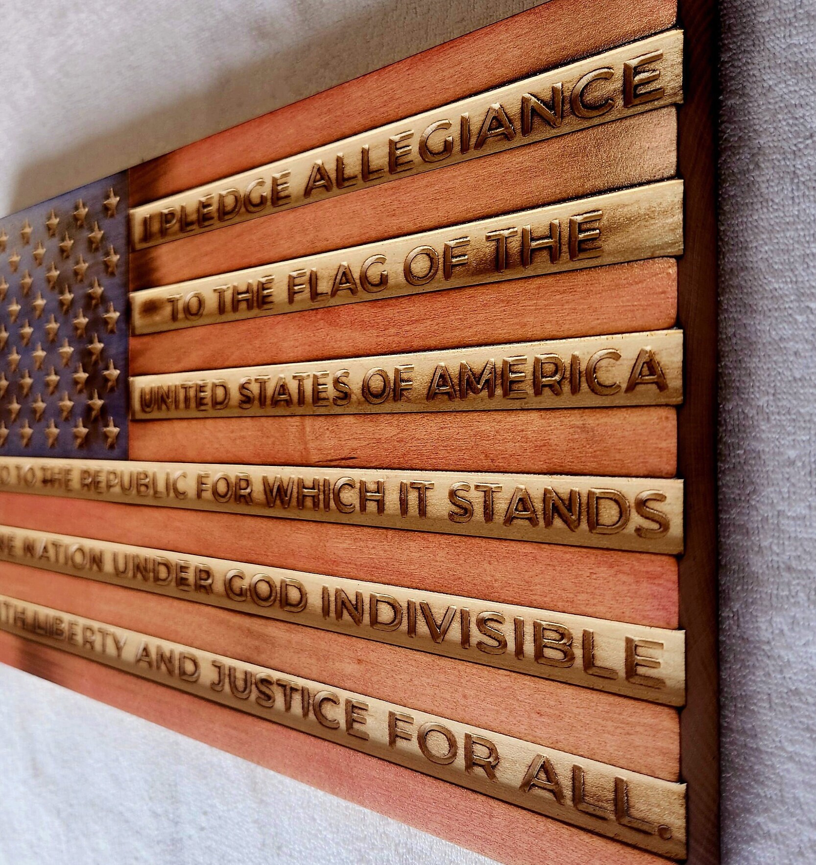 Rustic American Flag, Pledge of Allegiance, Solid Hardwood, Handmade in ...