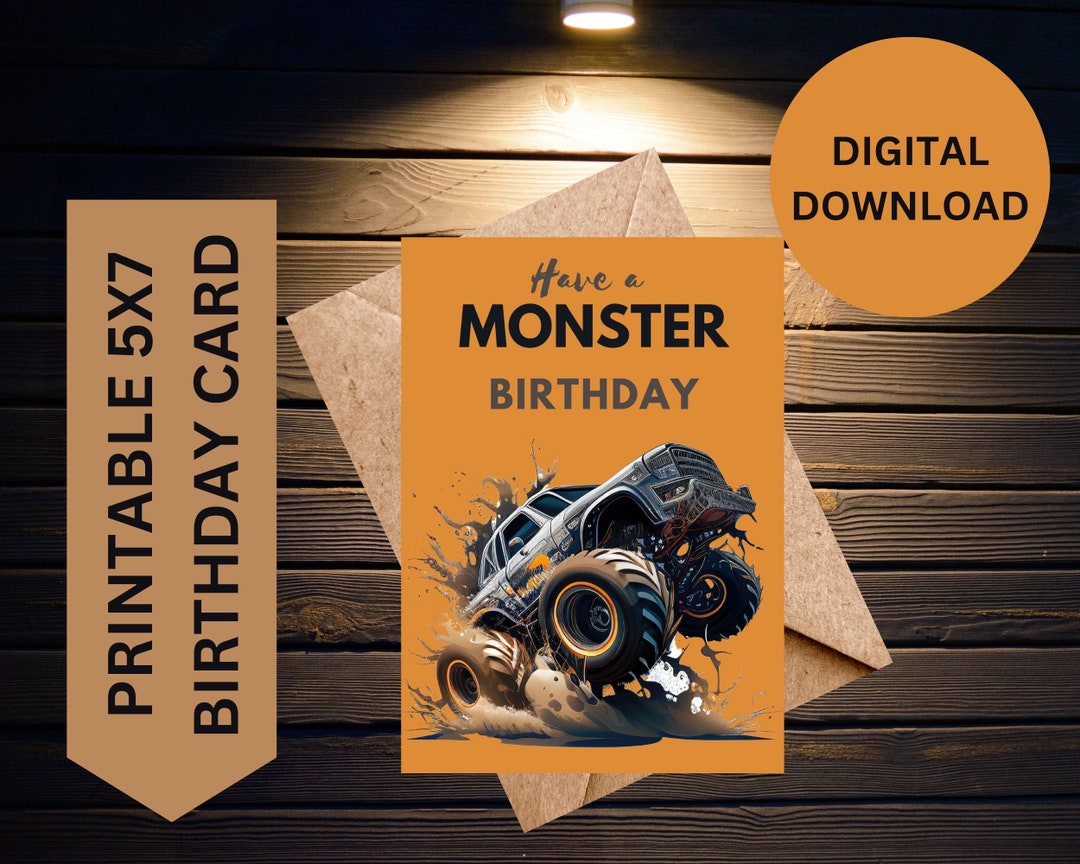 Monster Truck Happy Birthday Digital Download Printable Card - Etsy