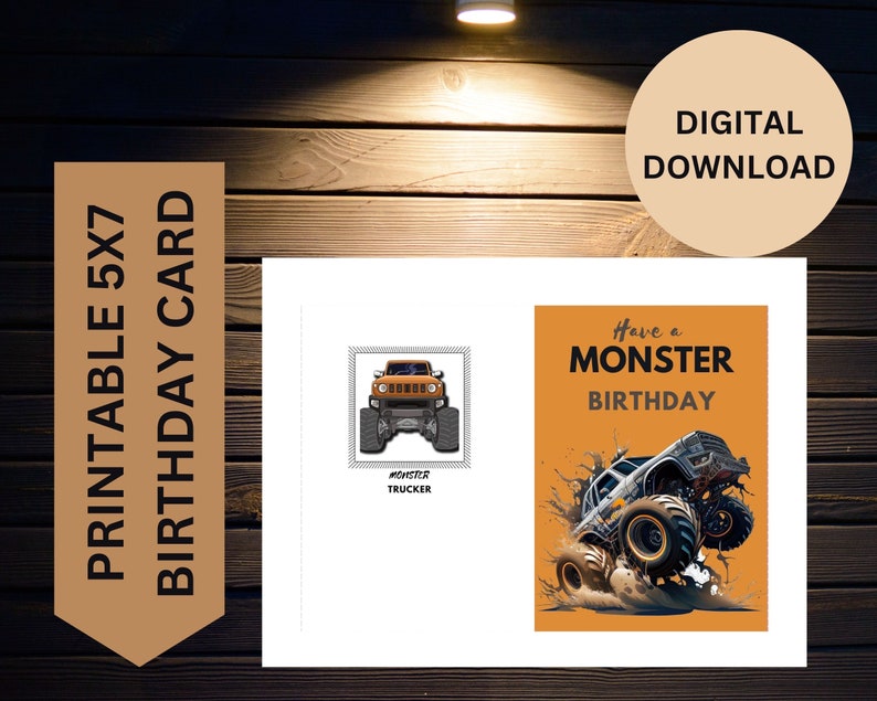 Monster Truck Happy Birthday Digital Download Printable Card - Etsy