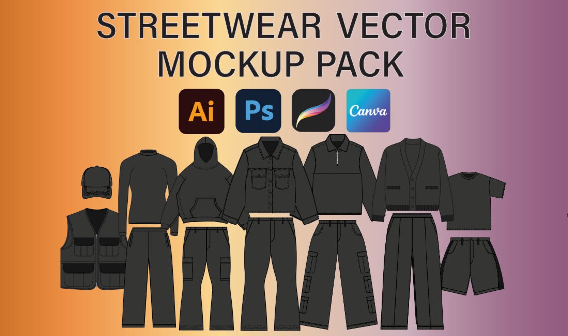 Streetwear Vector Mockup-pack for Fashion Brand. Total Package of 48 ...