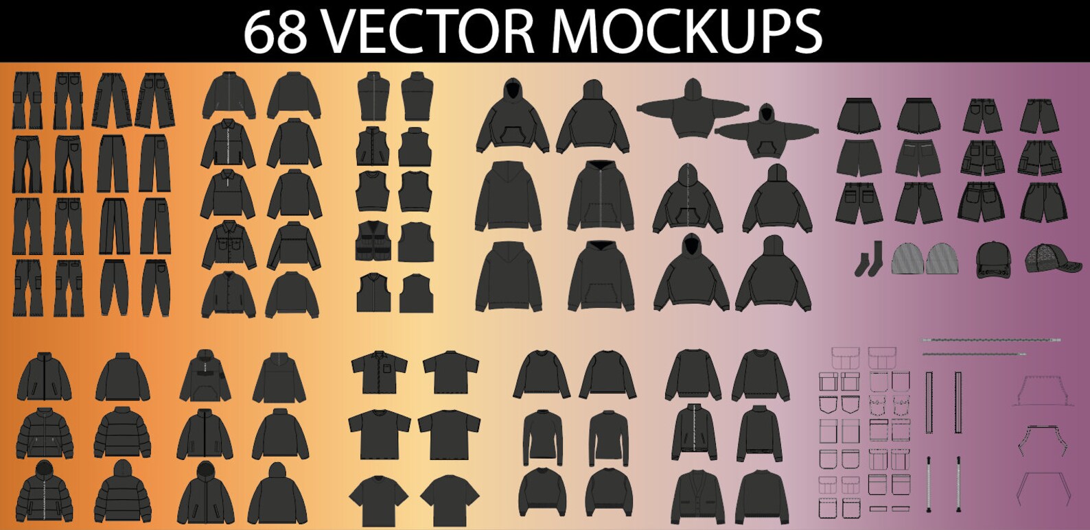 Streetwear Vector Mockup-pack for Fashion Brand. Total Package of 48 ...