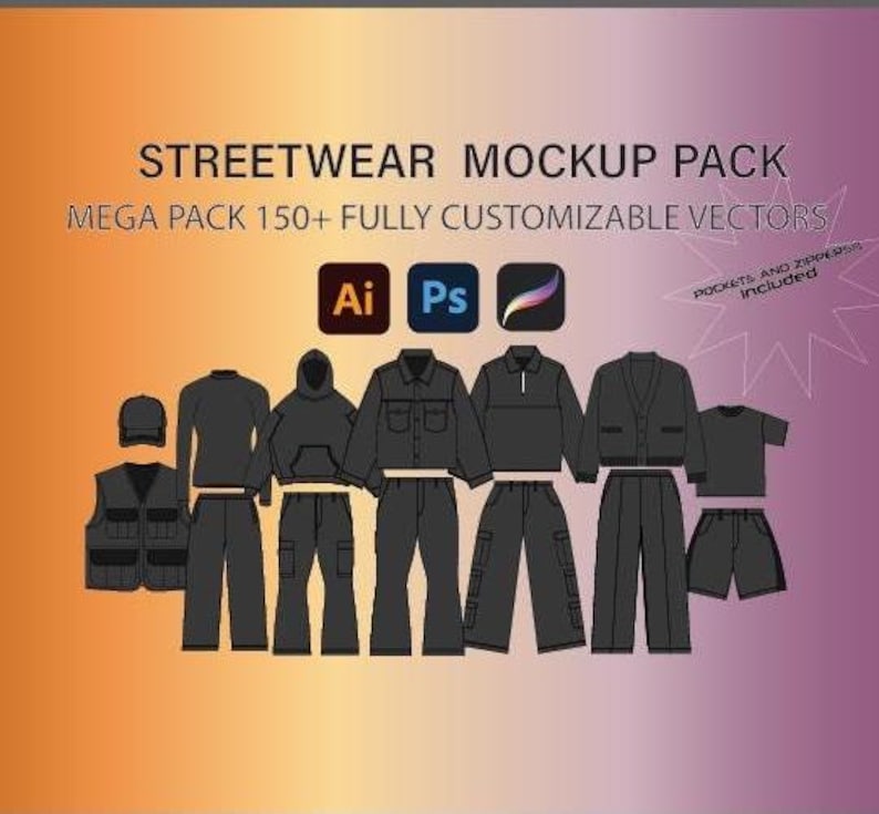 Streetwear Vector Mockup-pack for Fashion Brand. Total Package of 150 ...