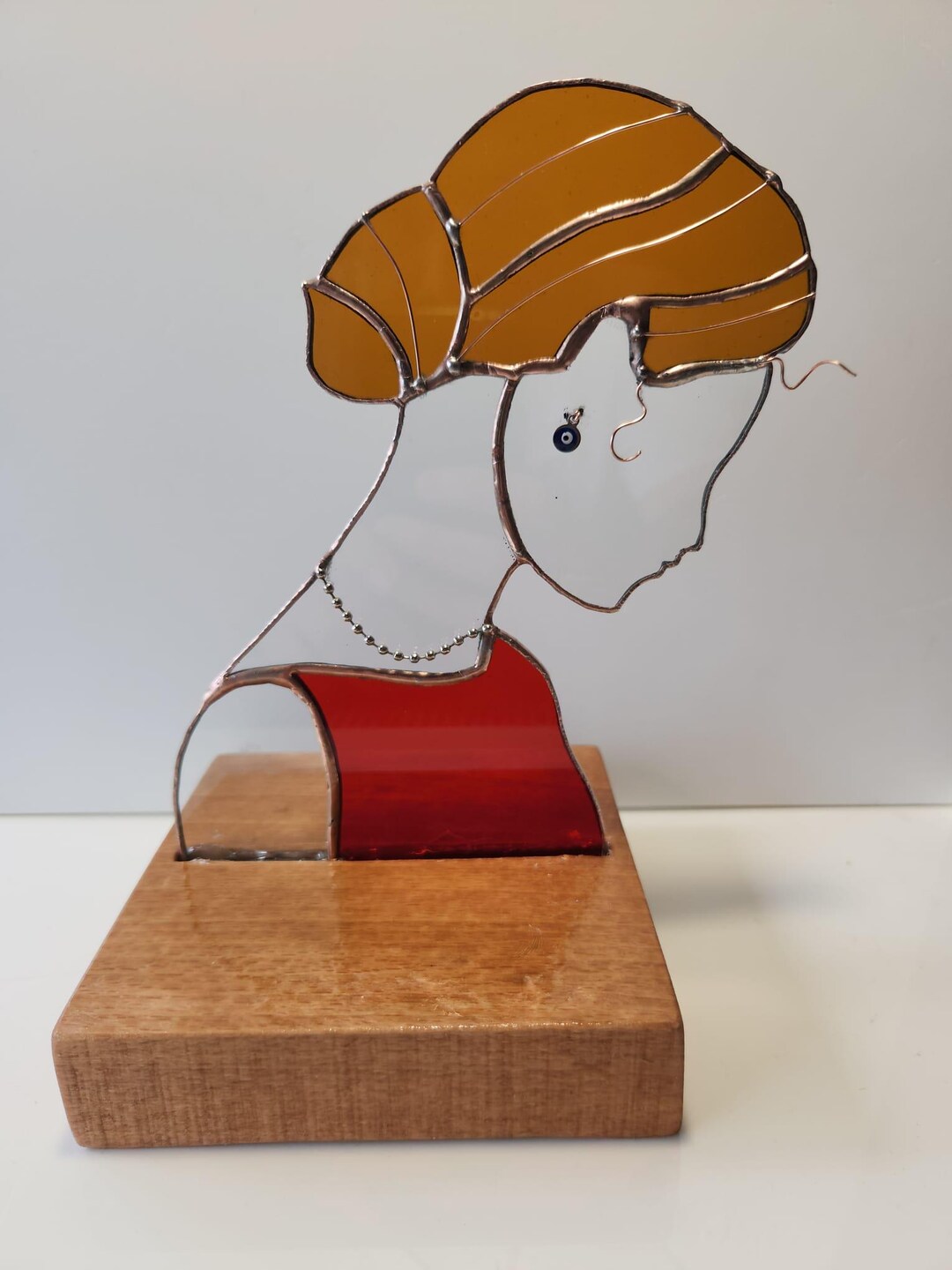 Handmade Stained Glass Figure With Wooden Base, Unique Decorative Art ...
