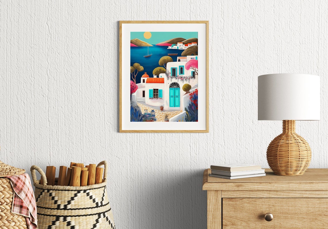 Greek Cottage Art Print Set: Colorful Travel Posters (digital Download ...