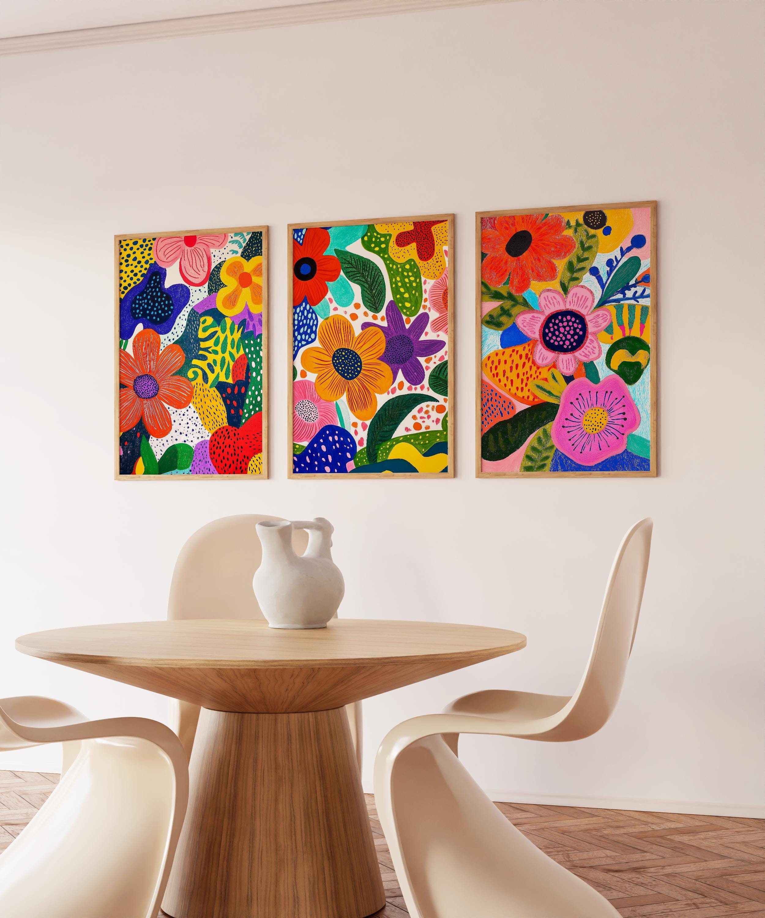 Set of 3 Maximalist Floral Art Prints: Eclectic Colorful Wall Decor ...