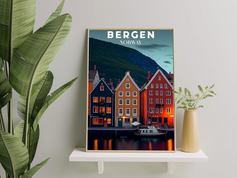 Bergen Travel Illustration, Norway Wall Art, Norway Cityscape ...