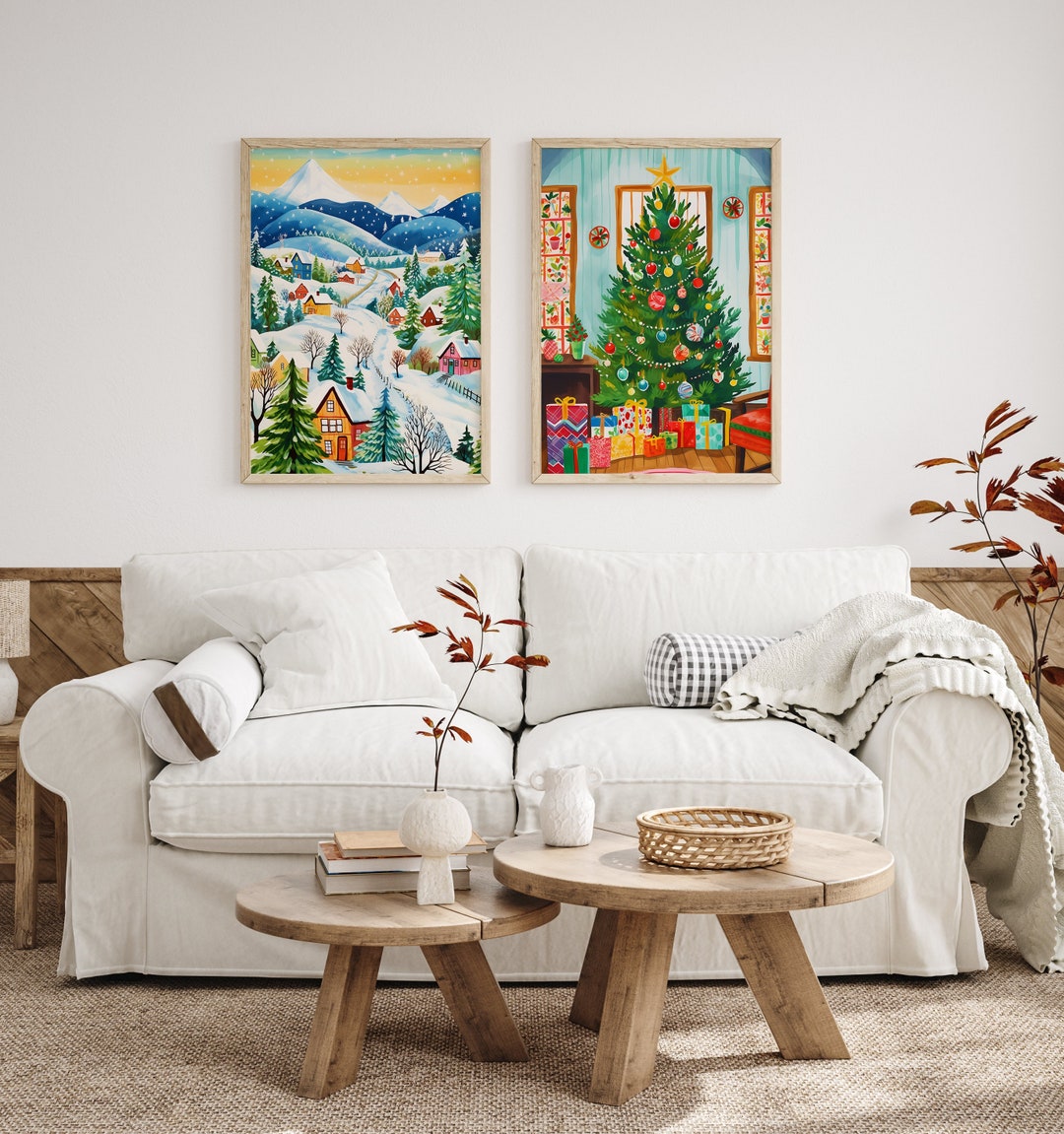 Gallery Set of 2 Christmas Wall Art, Christmas Scene Art Set, Christmas ...