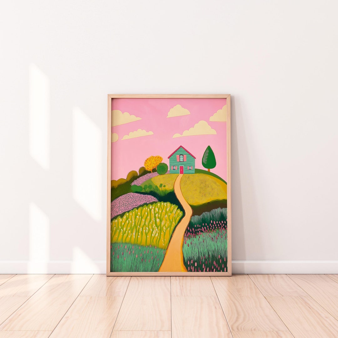 Whimsical Cottage in a Dreamy Landscape - Colorful Pastel Art for Cozy ...