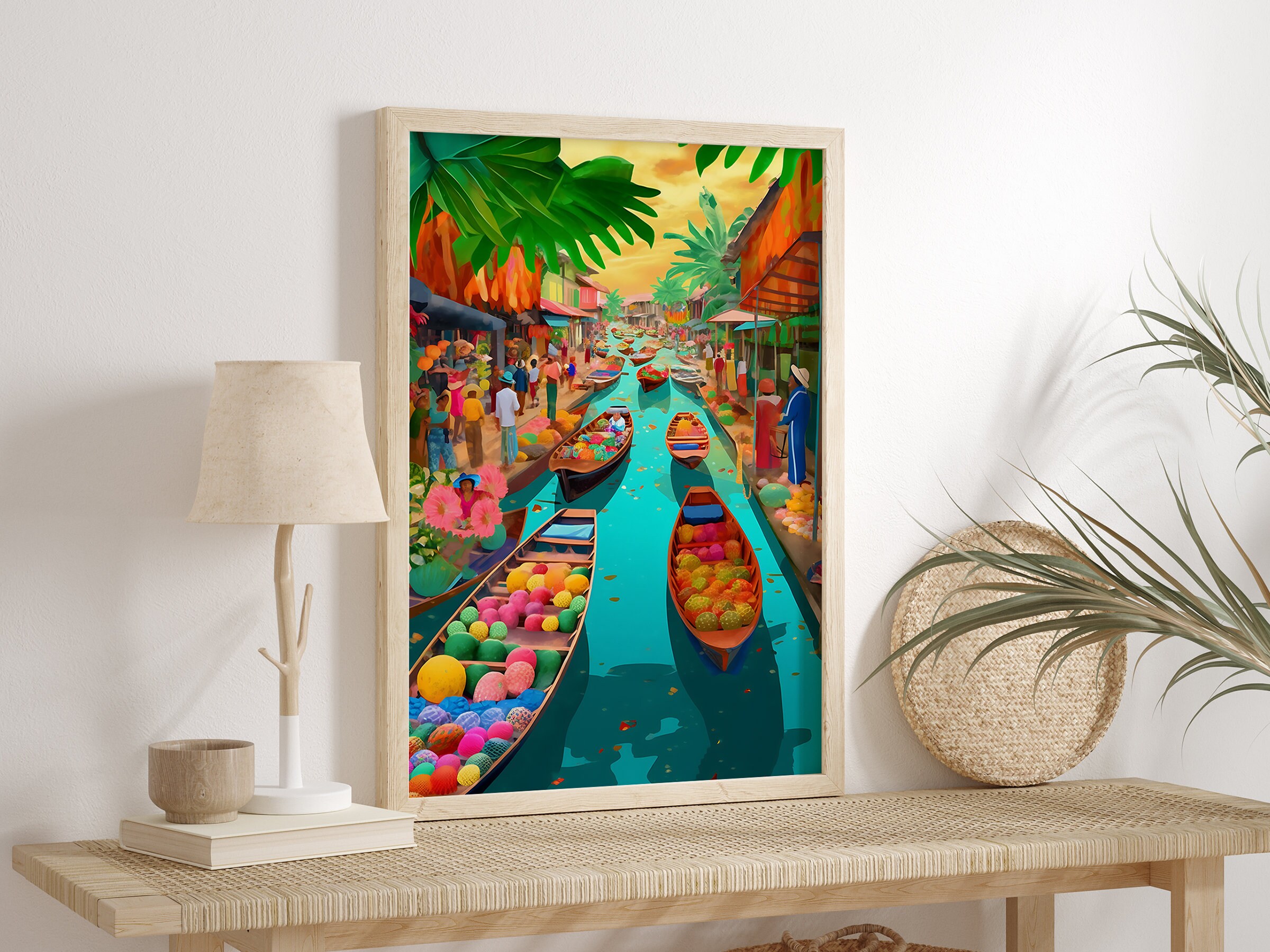 Bangkok Floating Market Art Print: Colorful Thailand Travel Poster ...