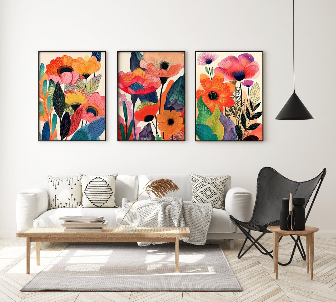 Colorful Floral Botanical Printable Set of 3, Gallery Wall Art, Floral ...