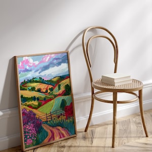 Abstract Countryside Painting, Colorful Scenery Wall Art, Plants ...