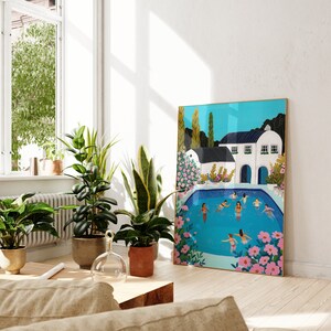 Poolside Summer Illustration, Swimming Pool Wall Art, Digital Download ...