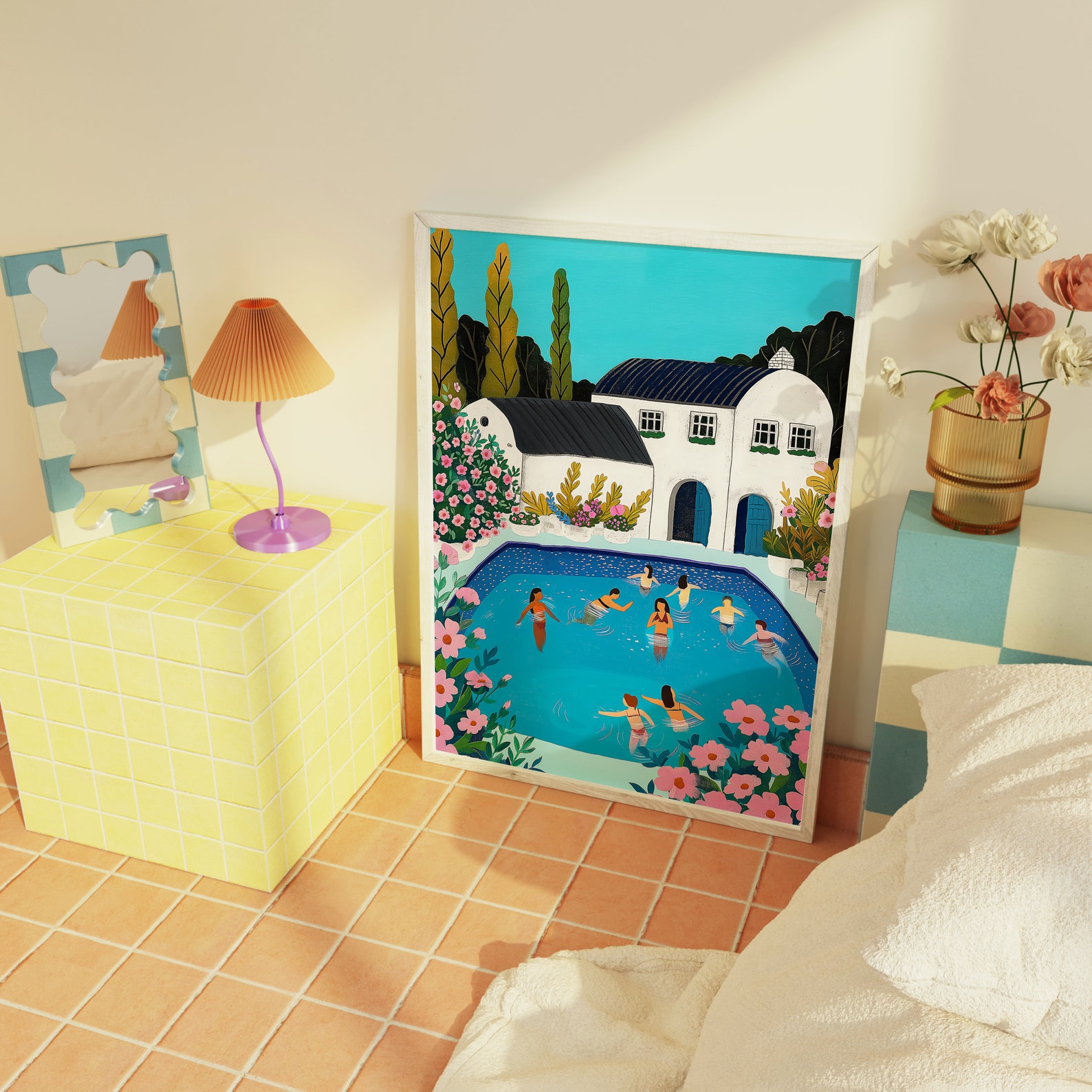 Poolside Summer Illustration, Swimming Pool Wall Art, Digital Download ...