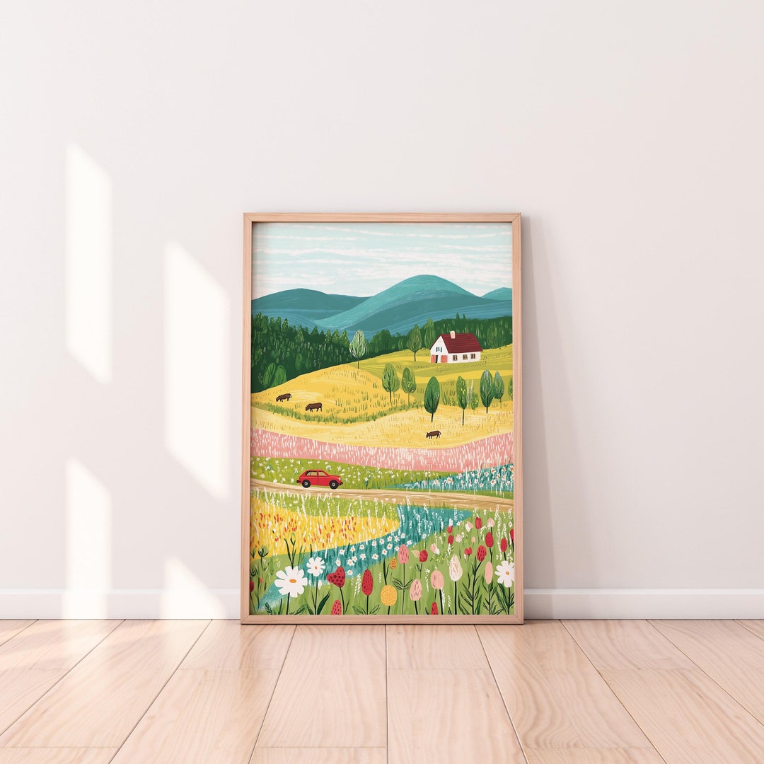 Whimsical Farmhouse in the Hills - Countryside Art - Peaceful Farm ...