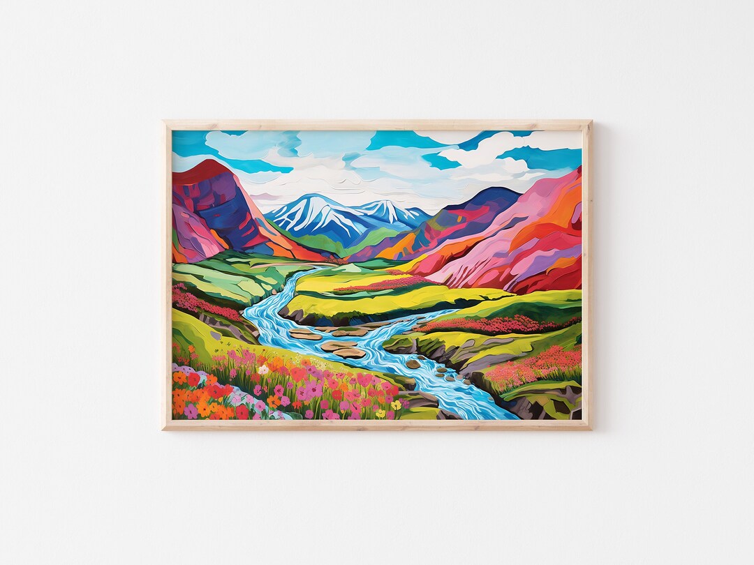 Iceland Highlands Landscape Art Print, Iceland Art Print, Colorful ...
