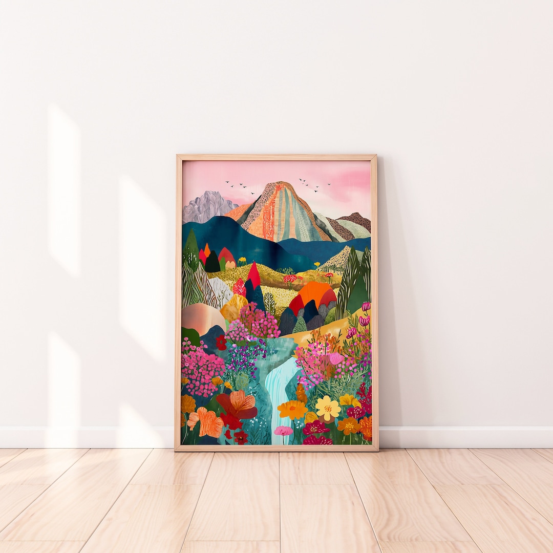 Colorful Abstract Mountain Print: Floral Scenery Art (digital Download ...