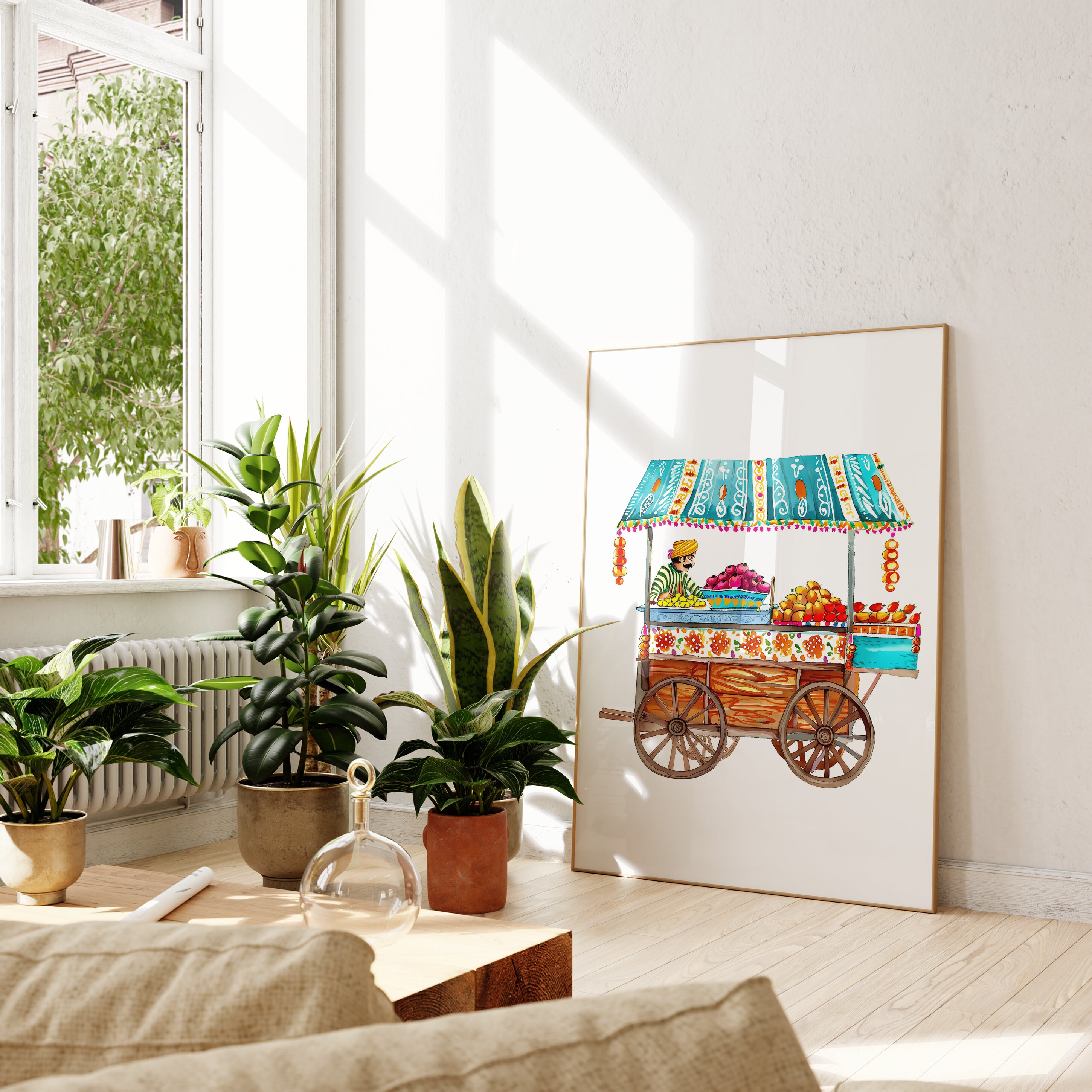 Indian Panipuri Cart Illustration Printable, Indian Wall Art, Colorful ...