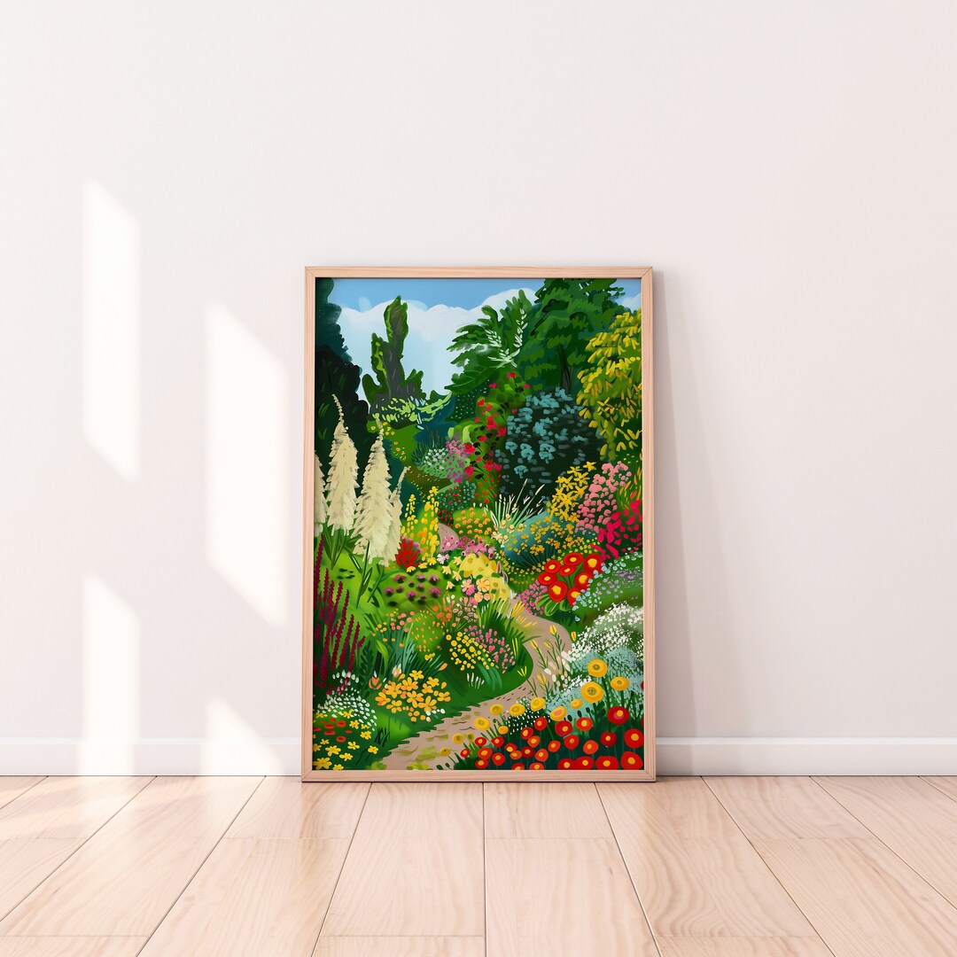 Peaceful Botanical Artwork Printable, Summer Garden Painting, Digital ...