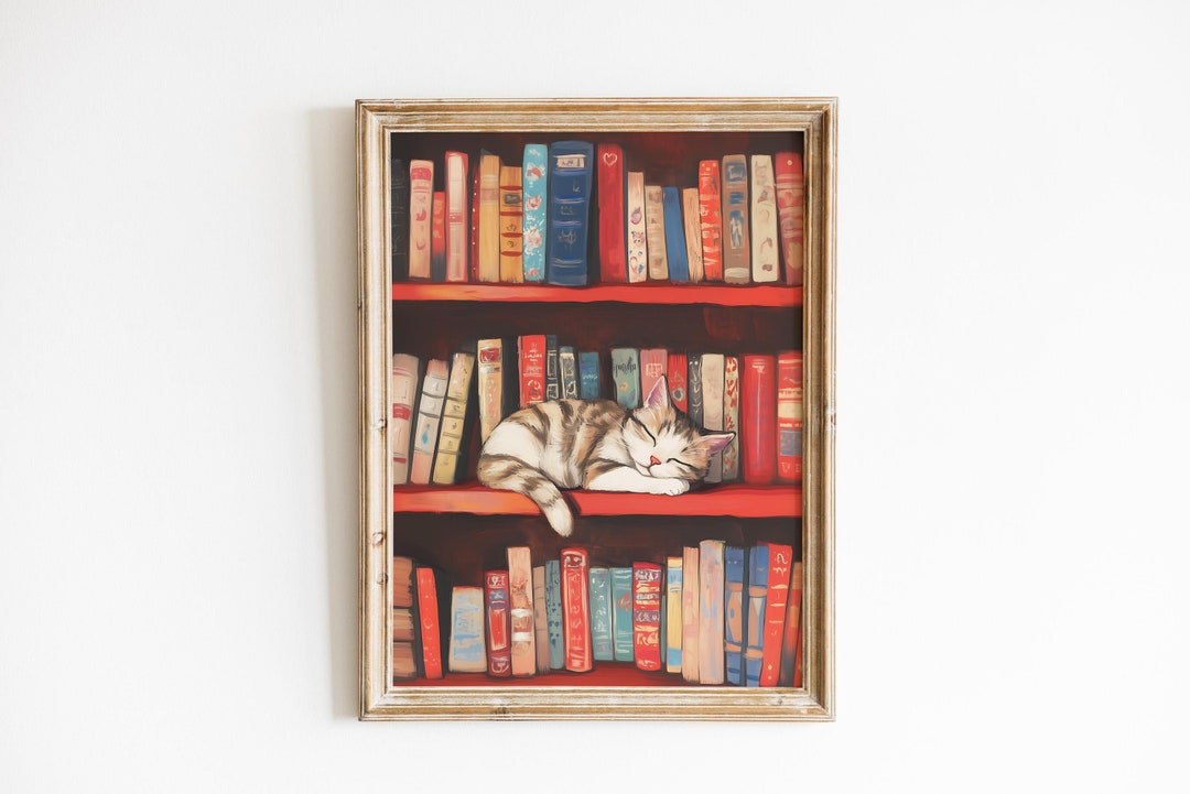 Book Lover's Bookshelf, Modern Cosy Reading Decor, Library Wall Art ...