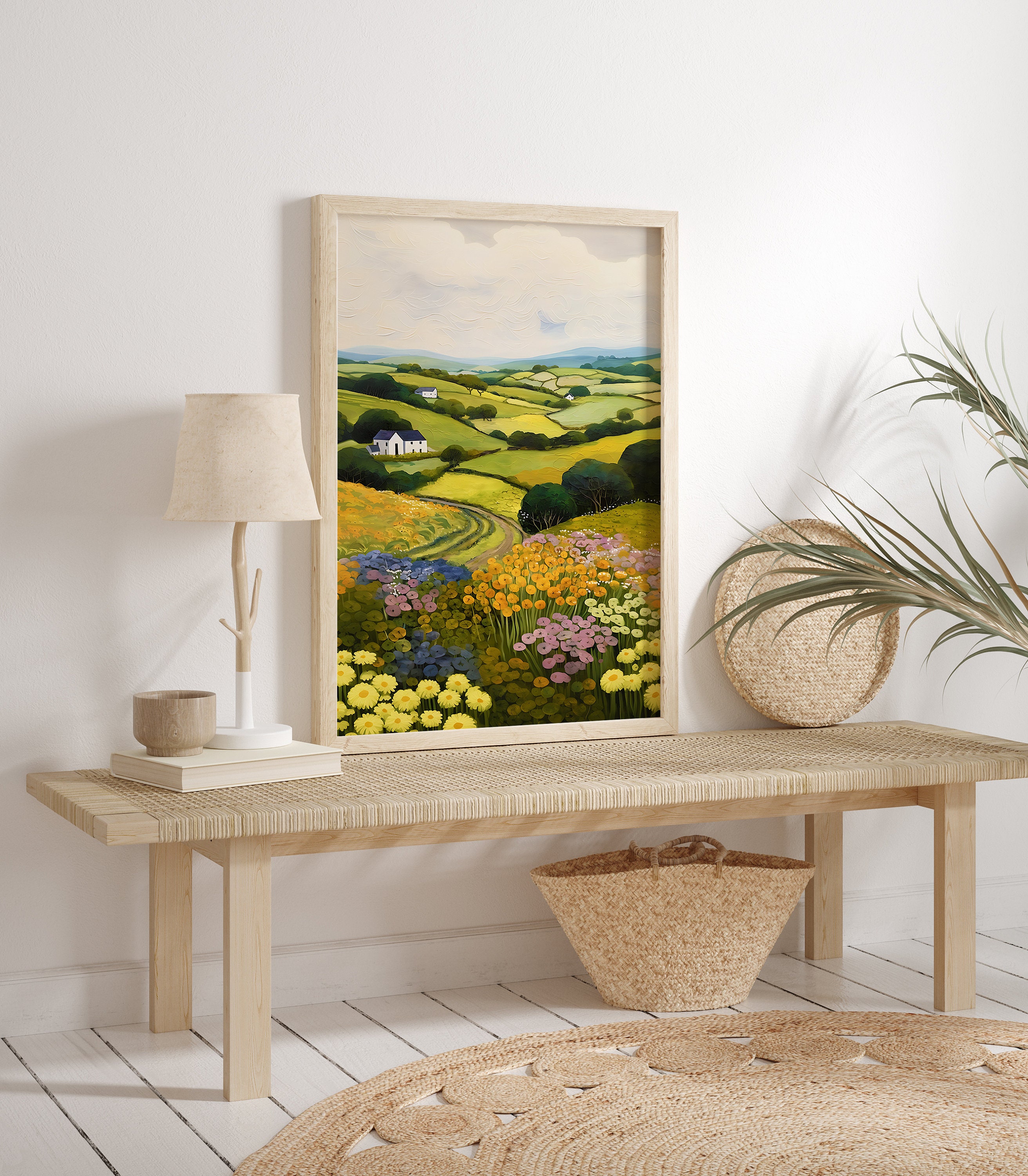 English Countryside Painting, Travel Illustration, Rustic Meadow ...