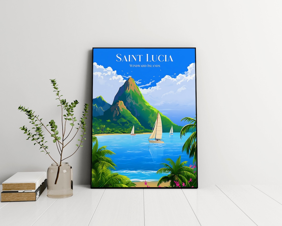 Saint Lucia Travel Poster: Caribbean Island Art Print (digital Download ...
