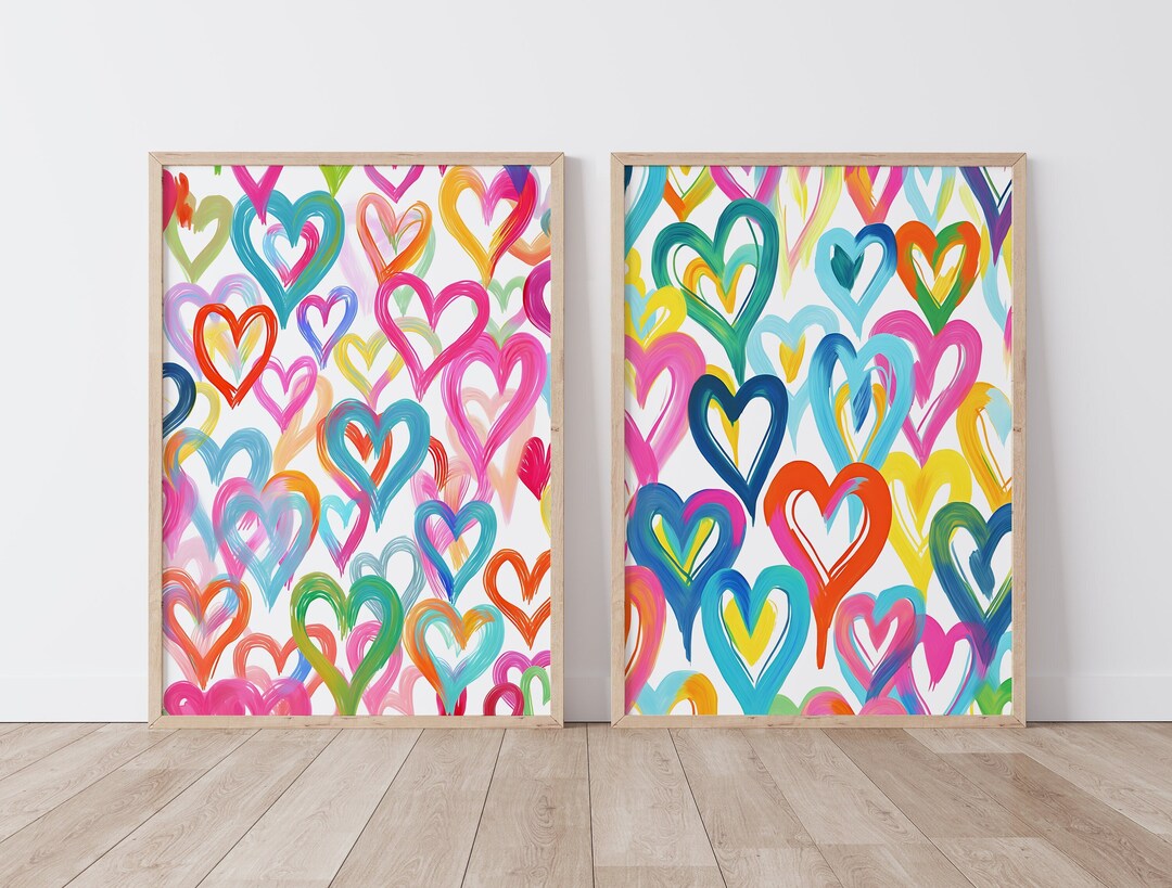 Bright Heart Prints for Playroom Nursery or Childs Room, Heart Art Set ...