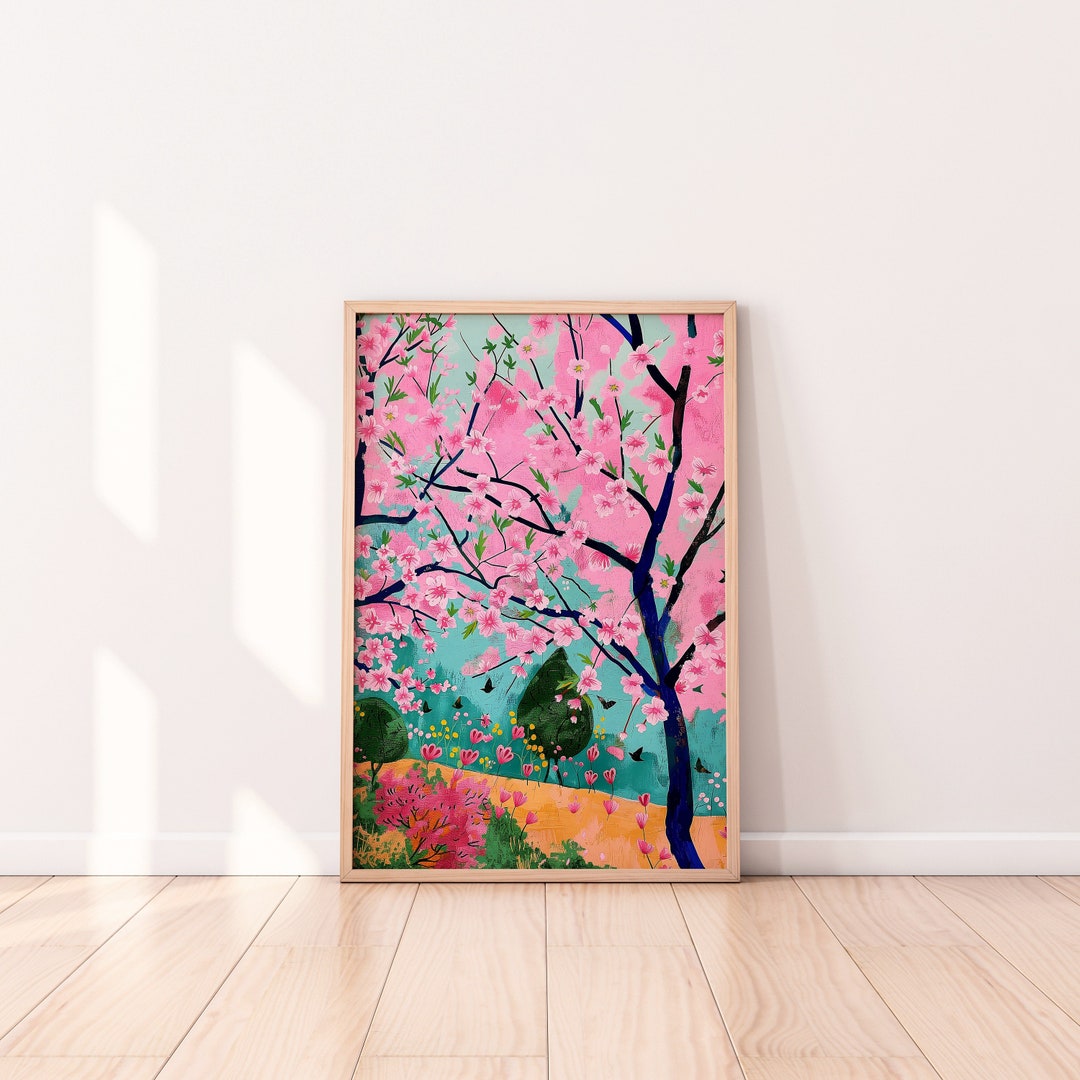 Sakura Illustration, Japan Cherry Blossom Print, Pink Art Print - Etsy