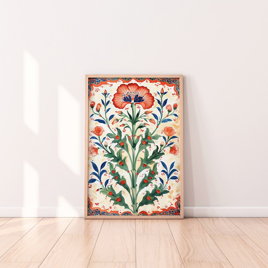 Vintage Carnation Art Print: Traditional Turkish Floral Design (digital ...
