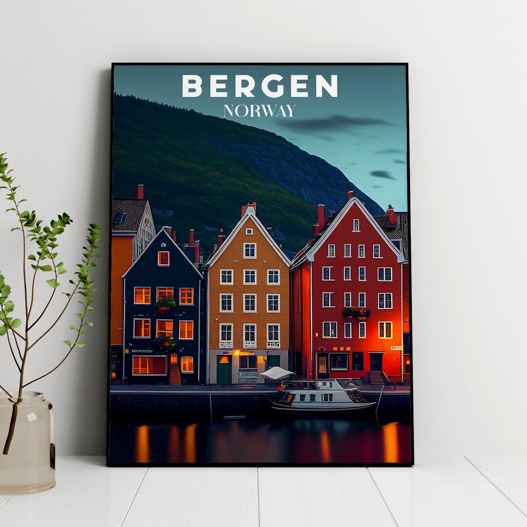 Bergen Travel Illustration, Norway Wall Art, Norway Cityscape ...