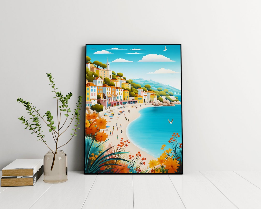Mediterranean Riviera Art Print French Riviera Travel Print Wall Art ...