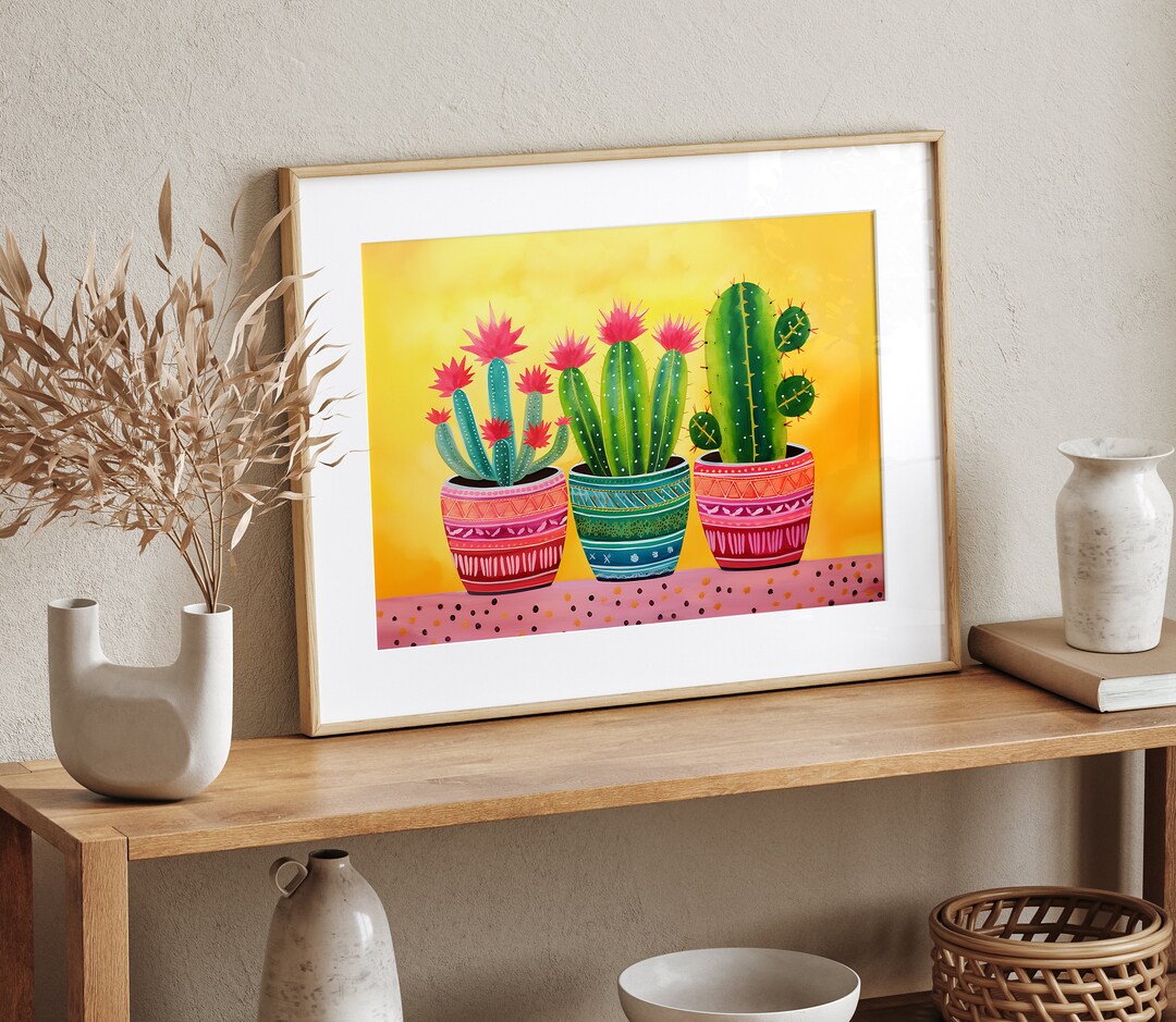 Cactus Folk Art Painting: Mexico Floral Wall Art (digital Download) - Etsy