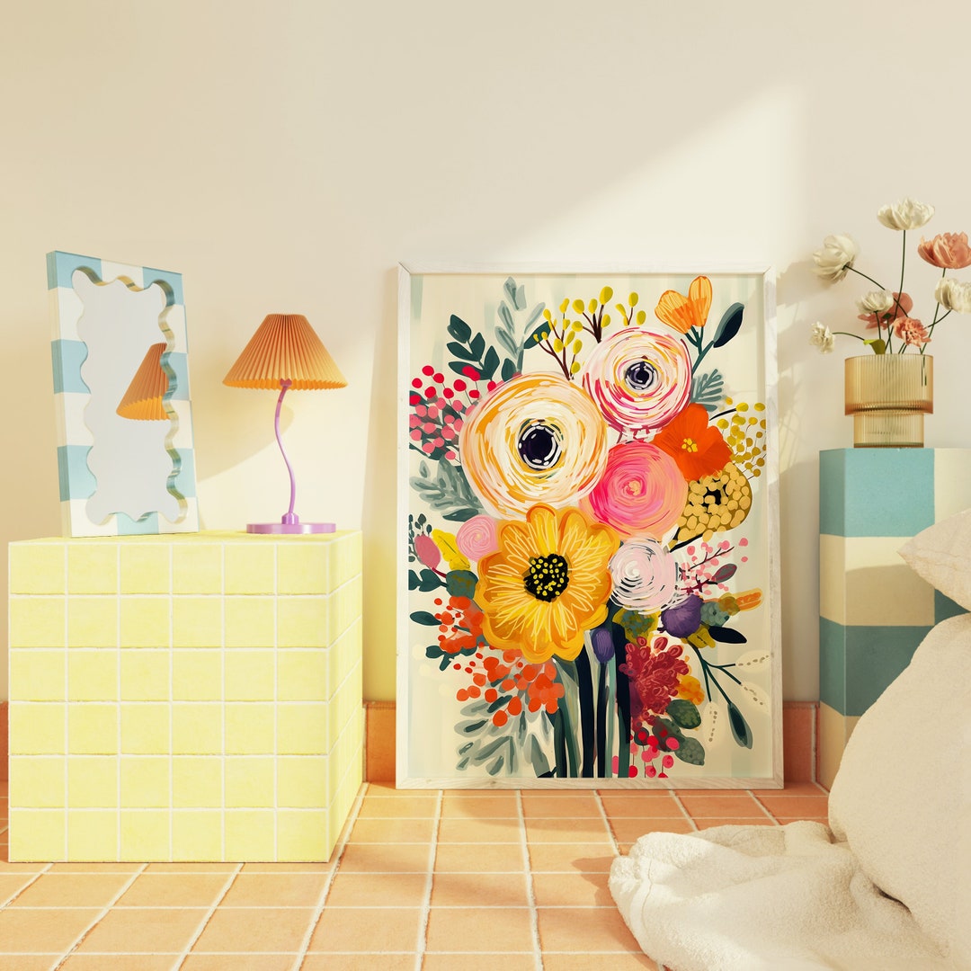 Abstract Floral Bouquet Art Printable Botanical Flower Art Vase - Etsy