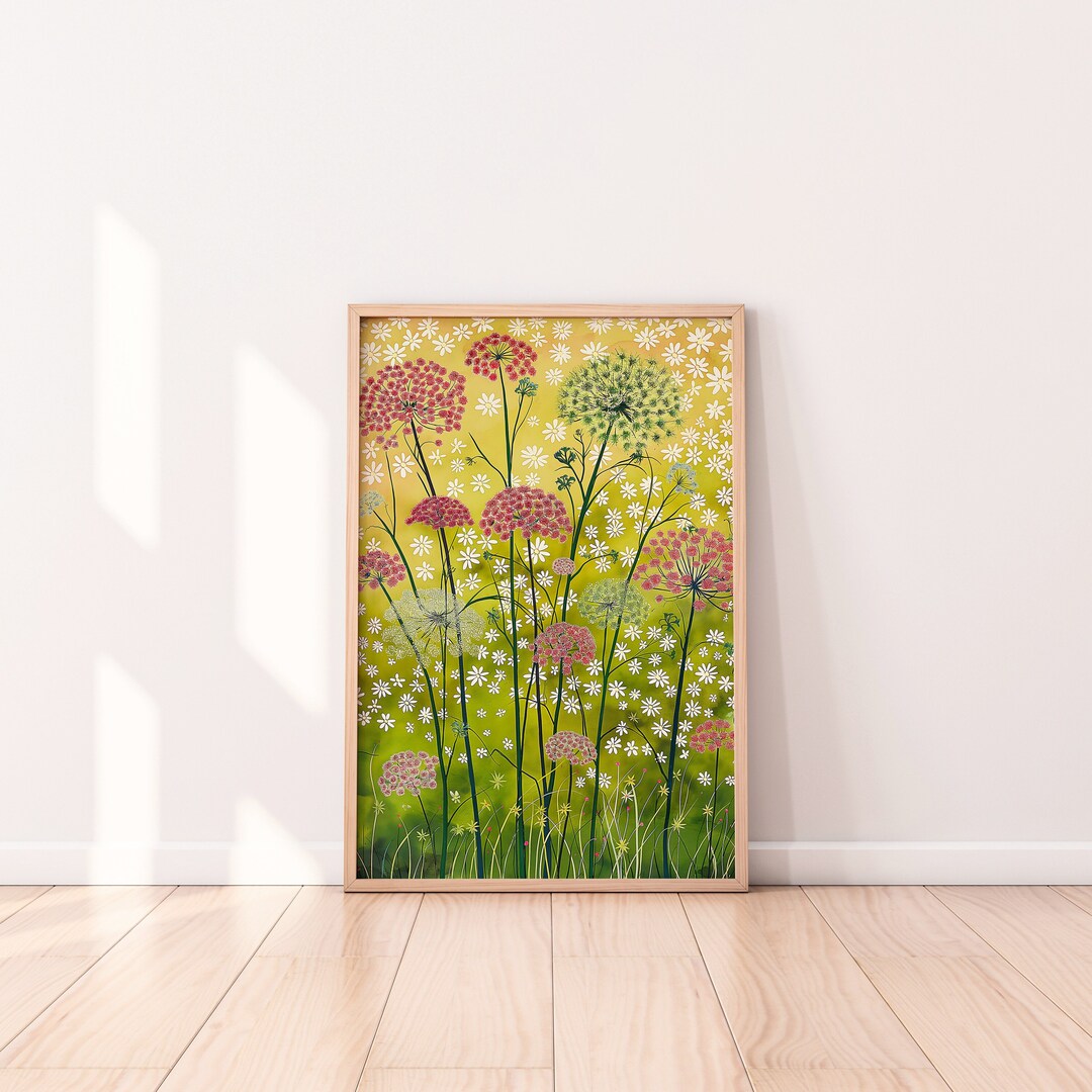 Queen Anne's Lace Drawing, Floral Botanical Wall Art, Printable Digital ...