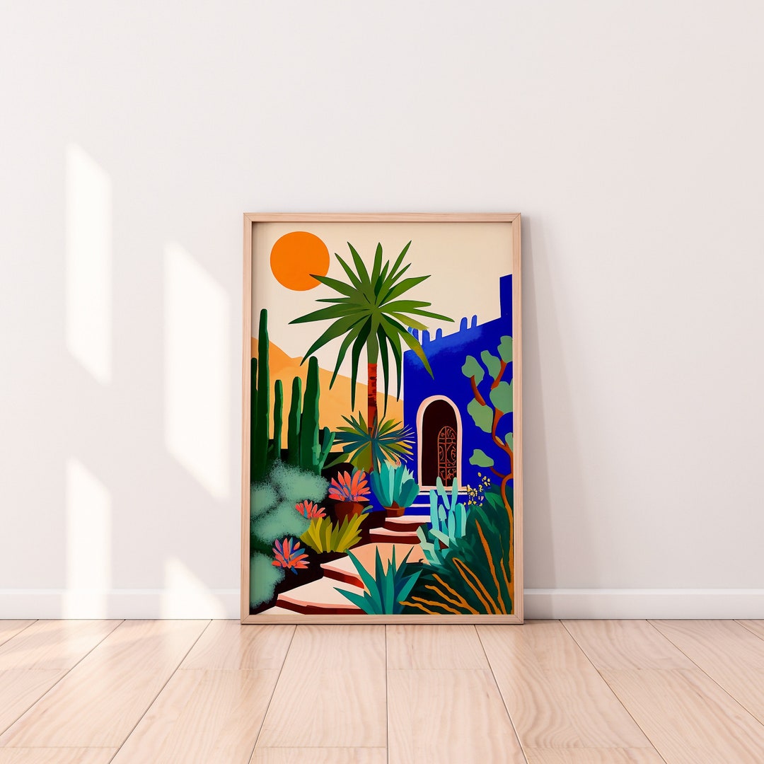 Jardin Majorelle Garden Illustration, Marrakesh Artwork, Mediterranean ...