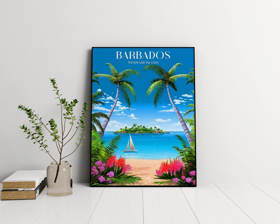 Barbados Travel Poster, Travel Print of Barbados, Windward Islands ...