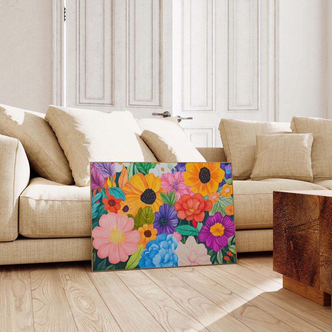 Maximalist Floral Drawing: Vibrant Bohemian Wall Art (digital Download ...