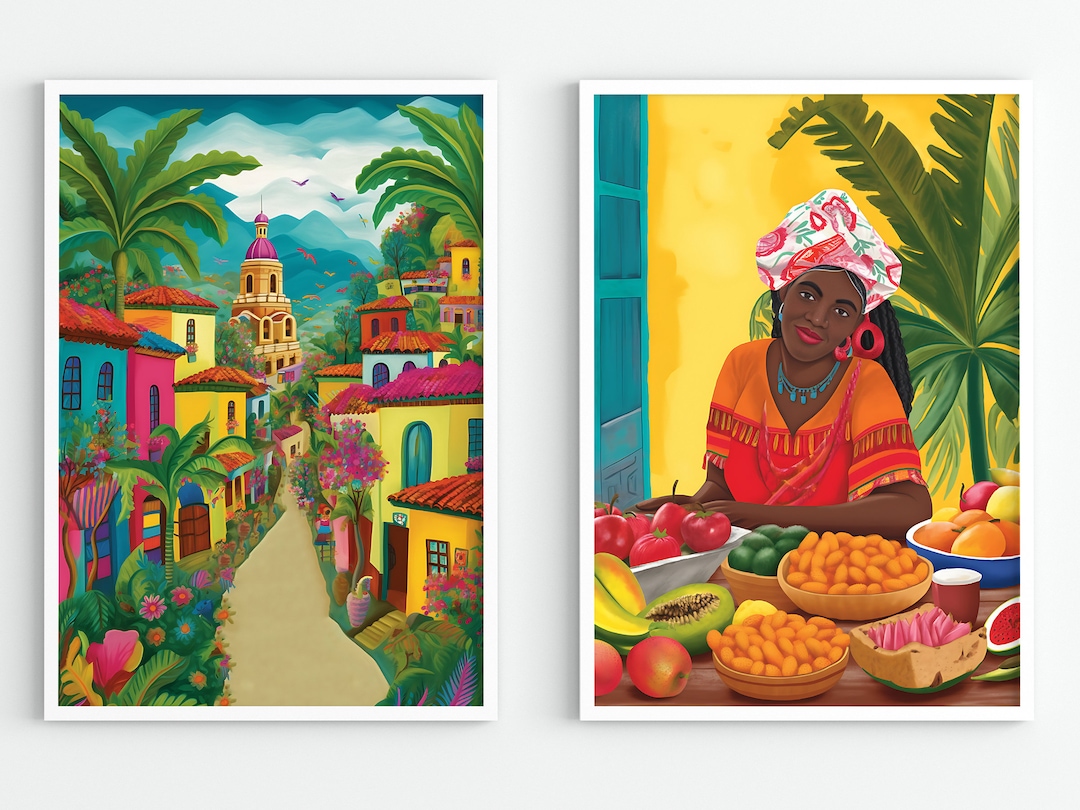 Set of 2 Colombia Illustration, Illustration Cartagena, Travel ...