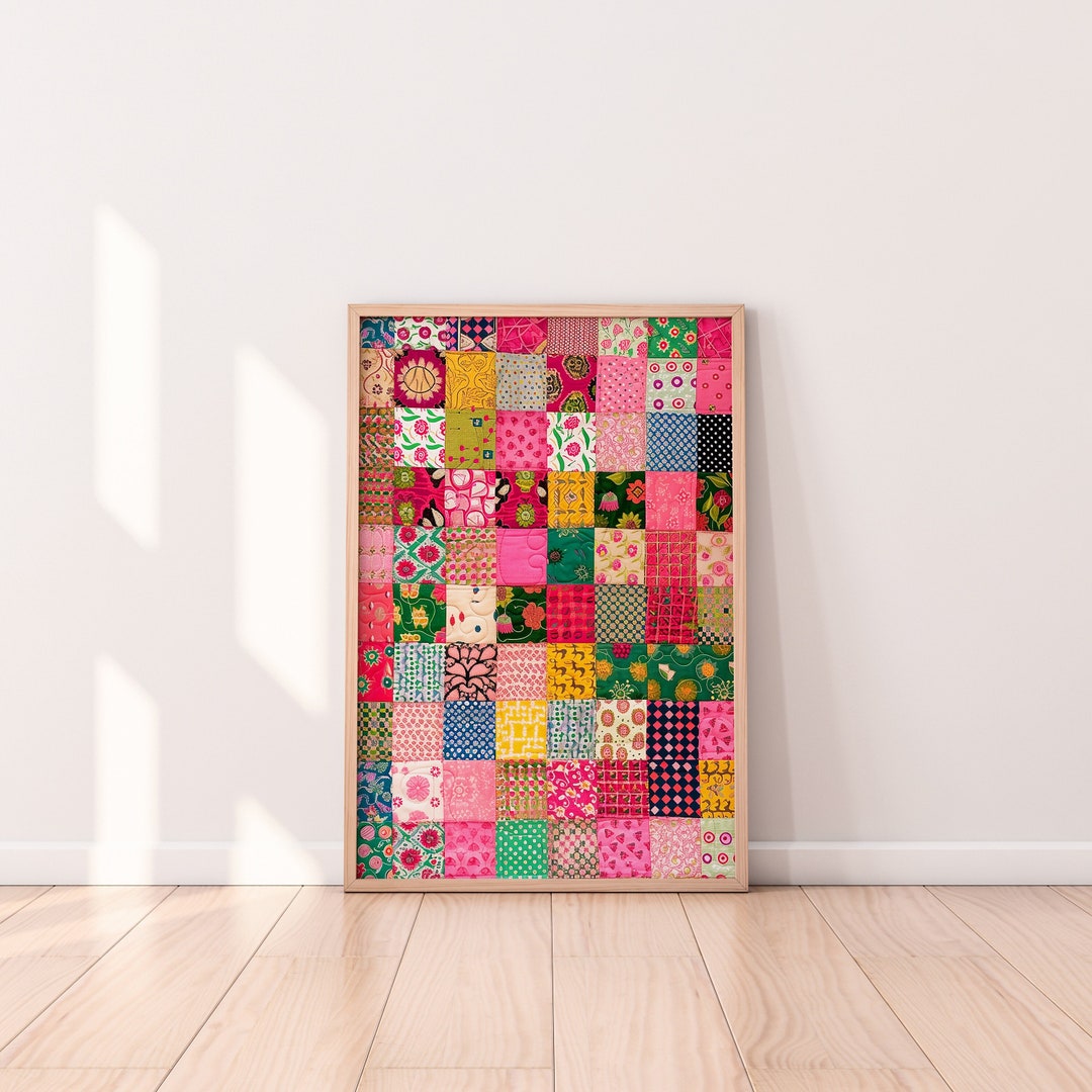 Colorful Quilt Art, Vintage Textile Wall Art, Bohemian Patchwork ...