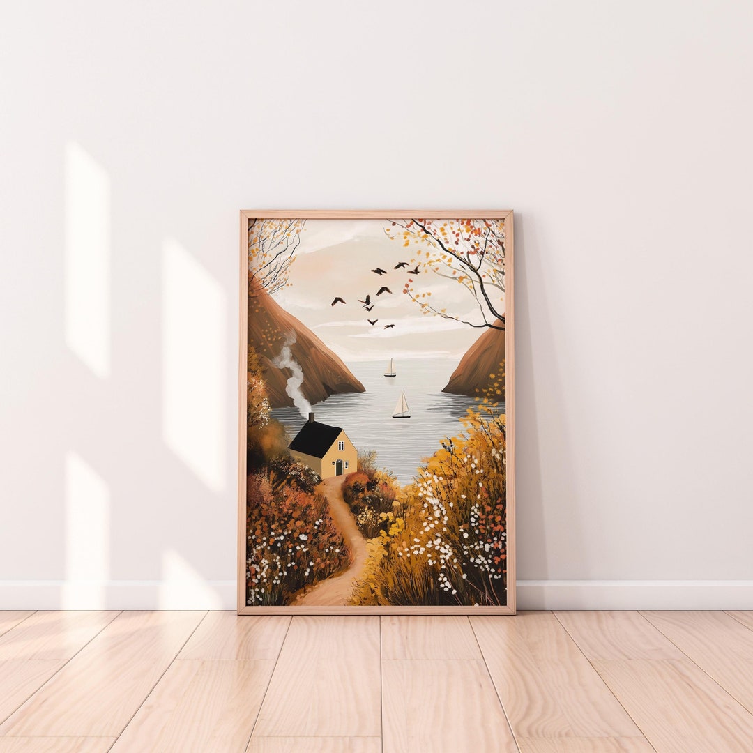 Cozy Fall Coastal Scene Digital Art Print - Etsy