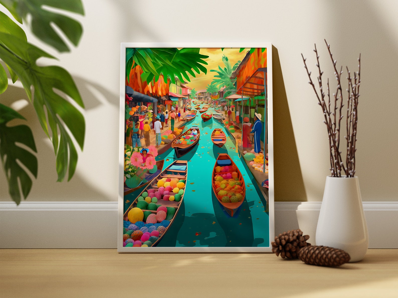 Bangkok Floating Market Art Print: Colorful Thailand Travel Poster ...