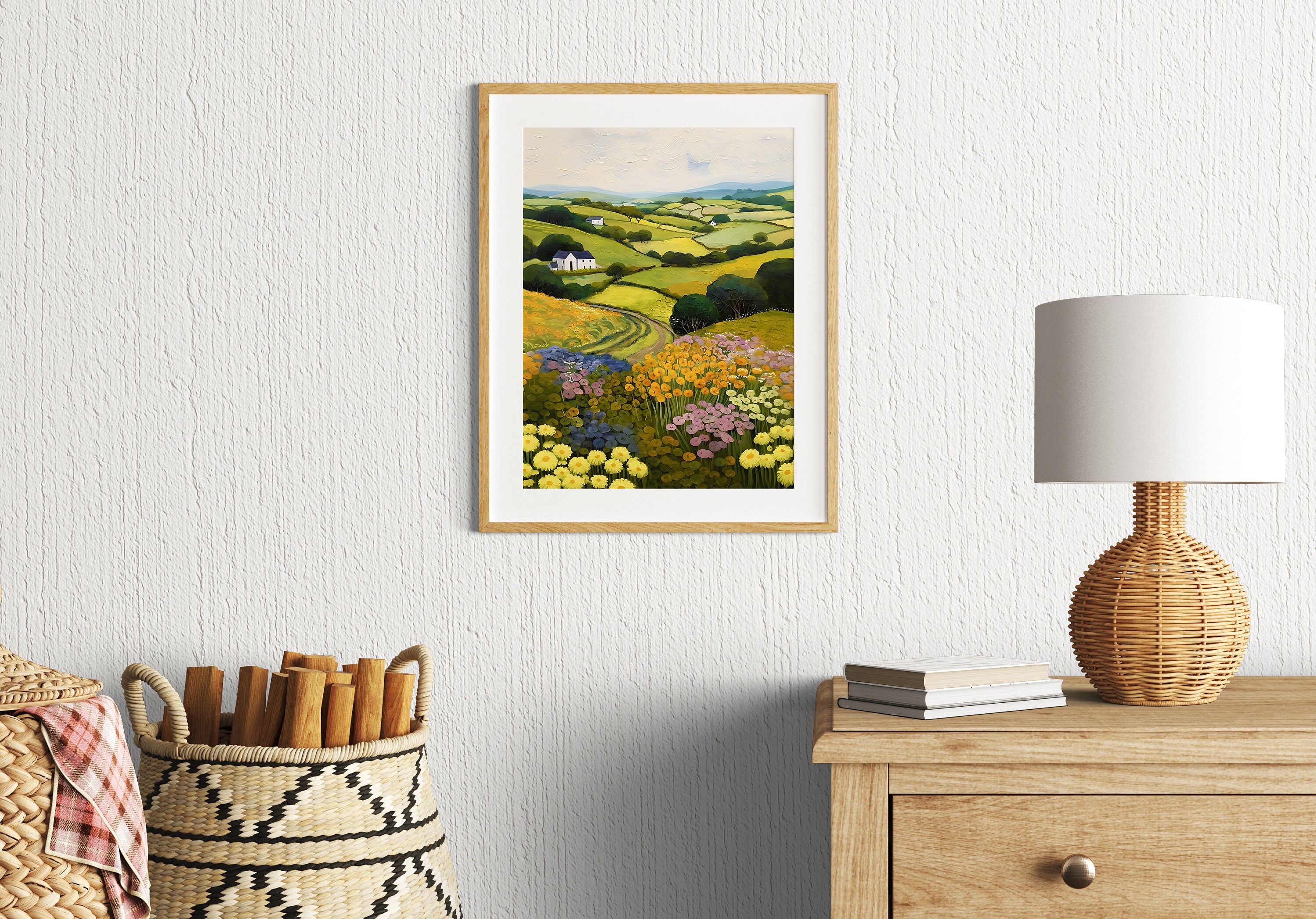 English Countryside Painting, Travel Illustration, Rustic Meadow ...