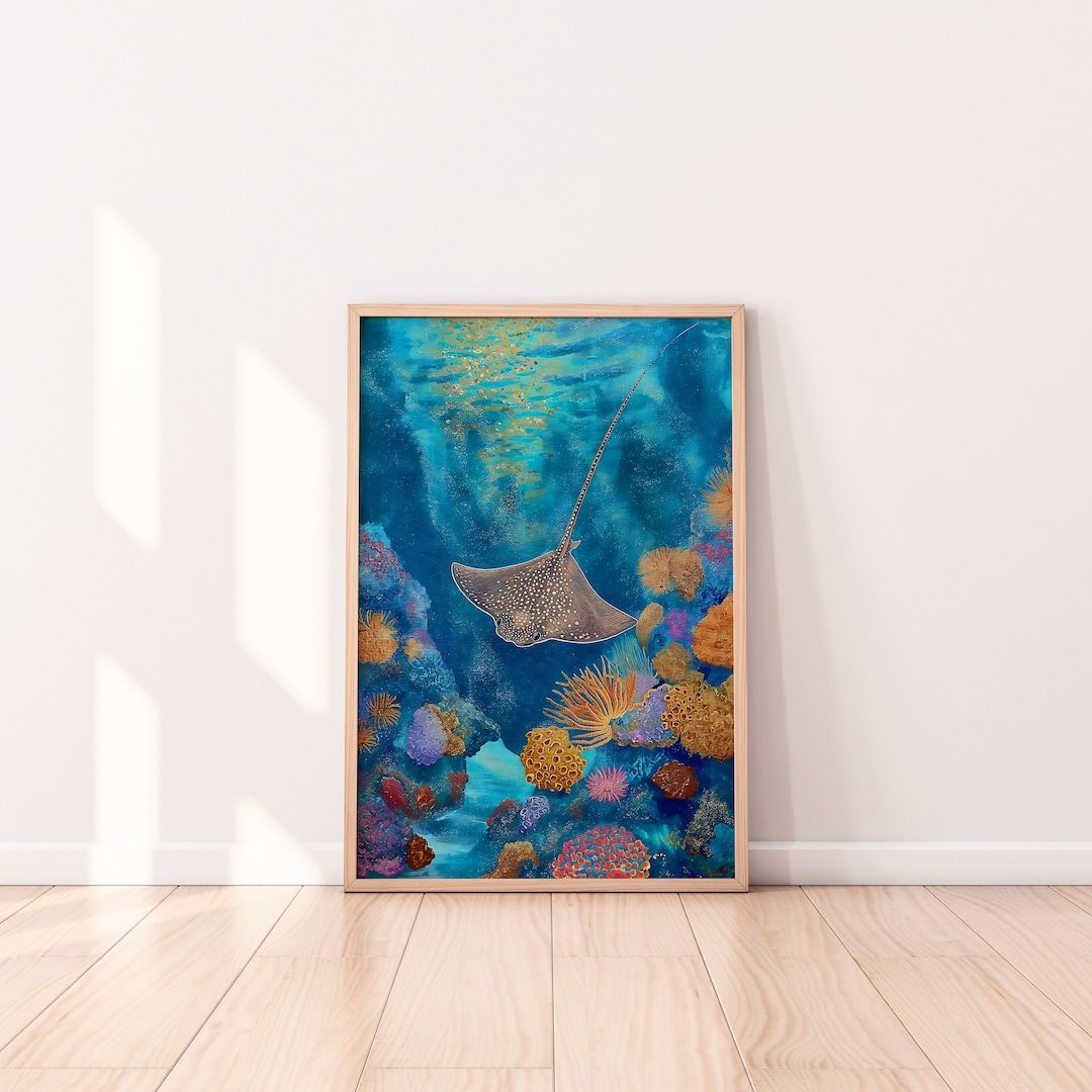 Stingray Ocean Reef Print: Colorful Sea Life Wall Decor (digital ...
