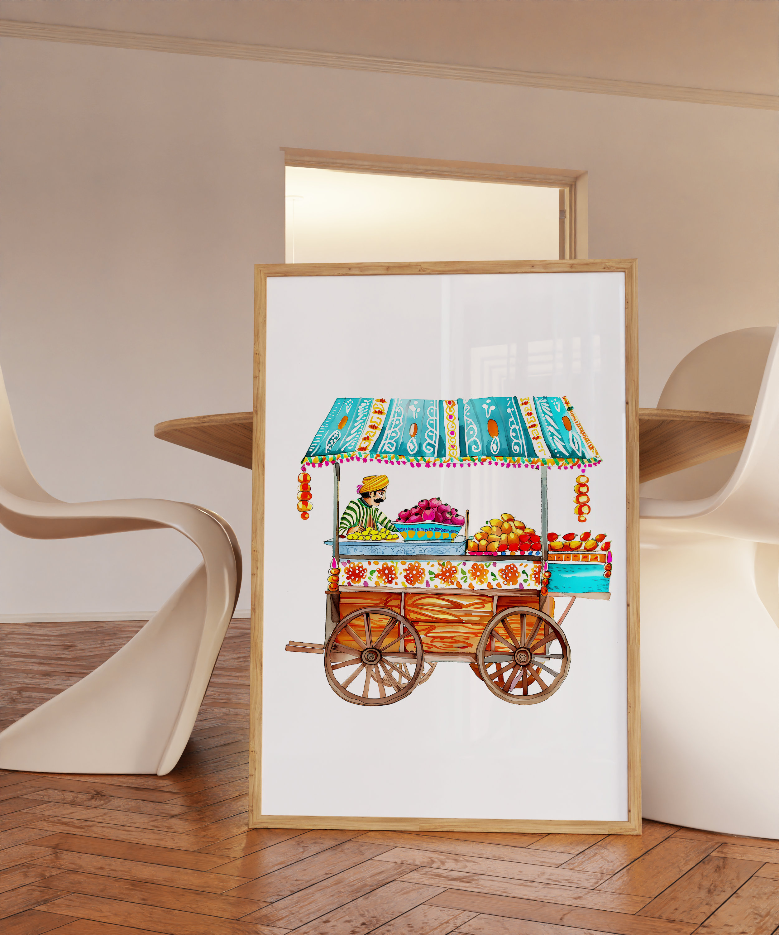 Indian Panipuri Cart Illustration Printable, Indian Wall Art, Colorful ...