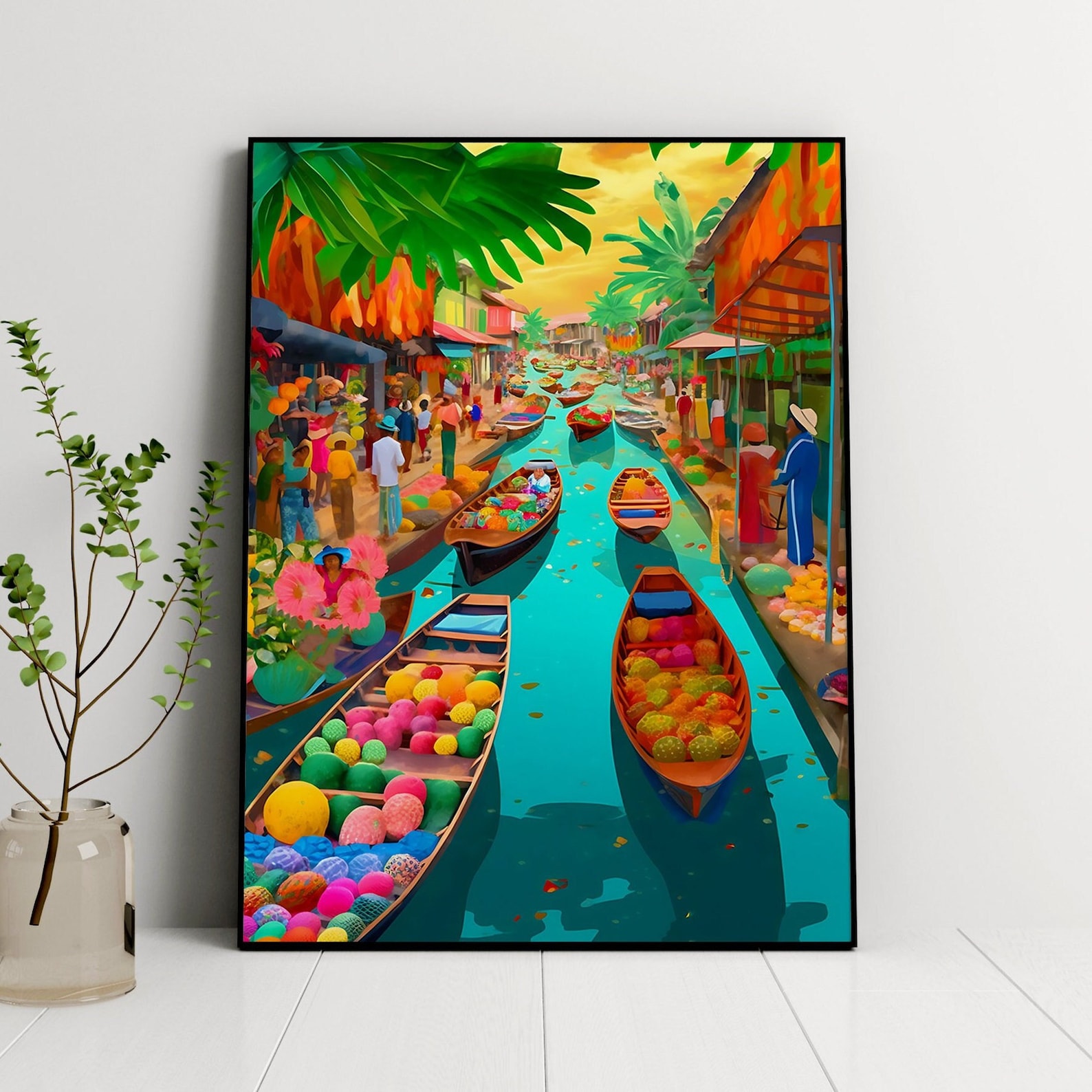 Bangkok Floating Market Art Print: Colorful Thailand Travel Poster ...