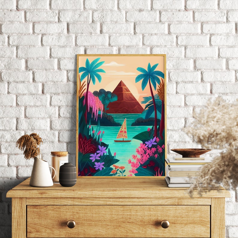 Nile River Illustration Pyramid Art Print Egypt - Etsy