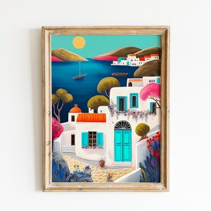 Greek Cottage Art Print Set: Colorful Travel Posters (digital Download ...