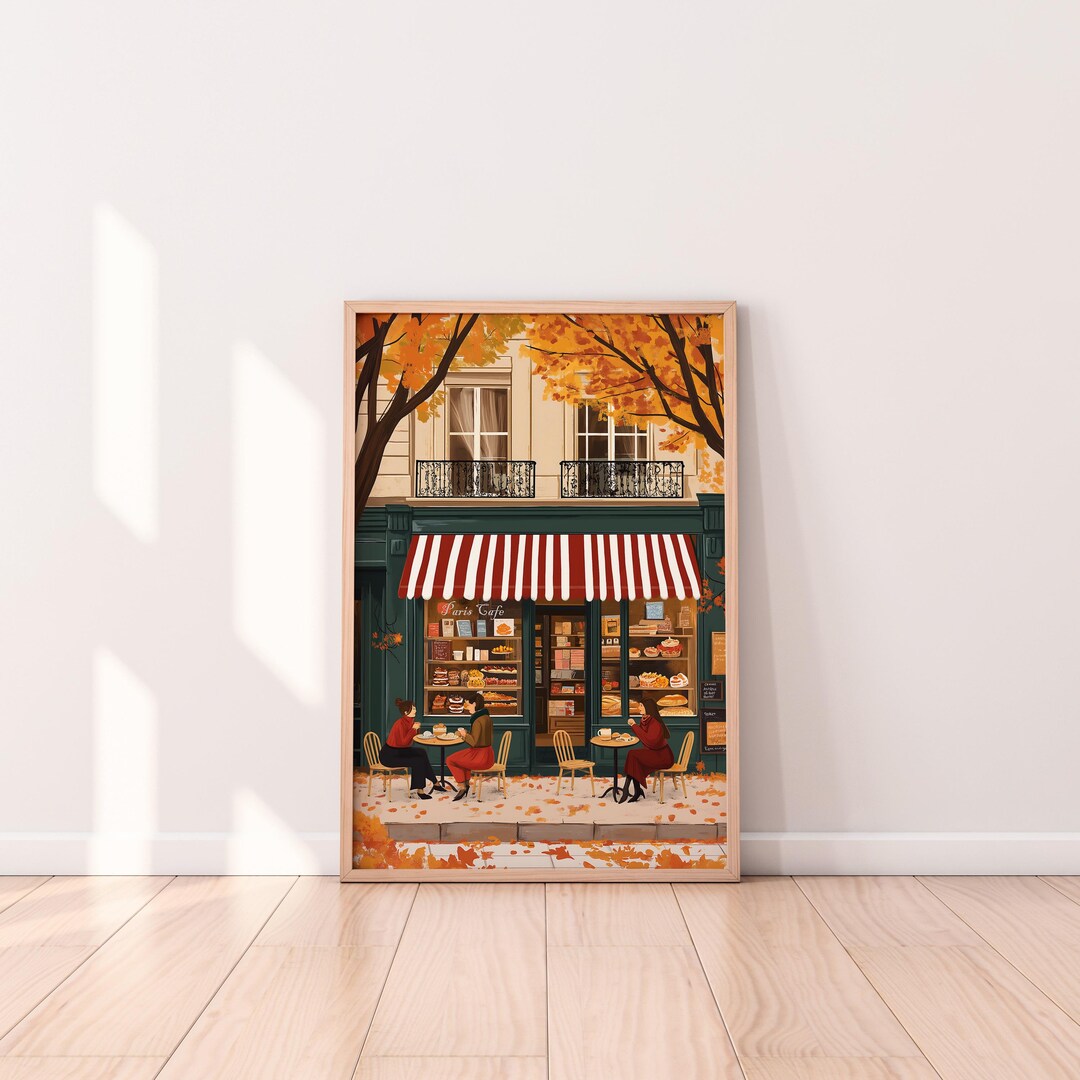 Autumn Paris Cafe Illustration - Cozy Fall Street Scene Digital Art ...