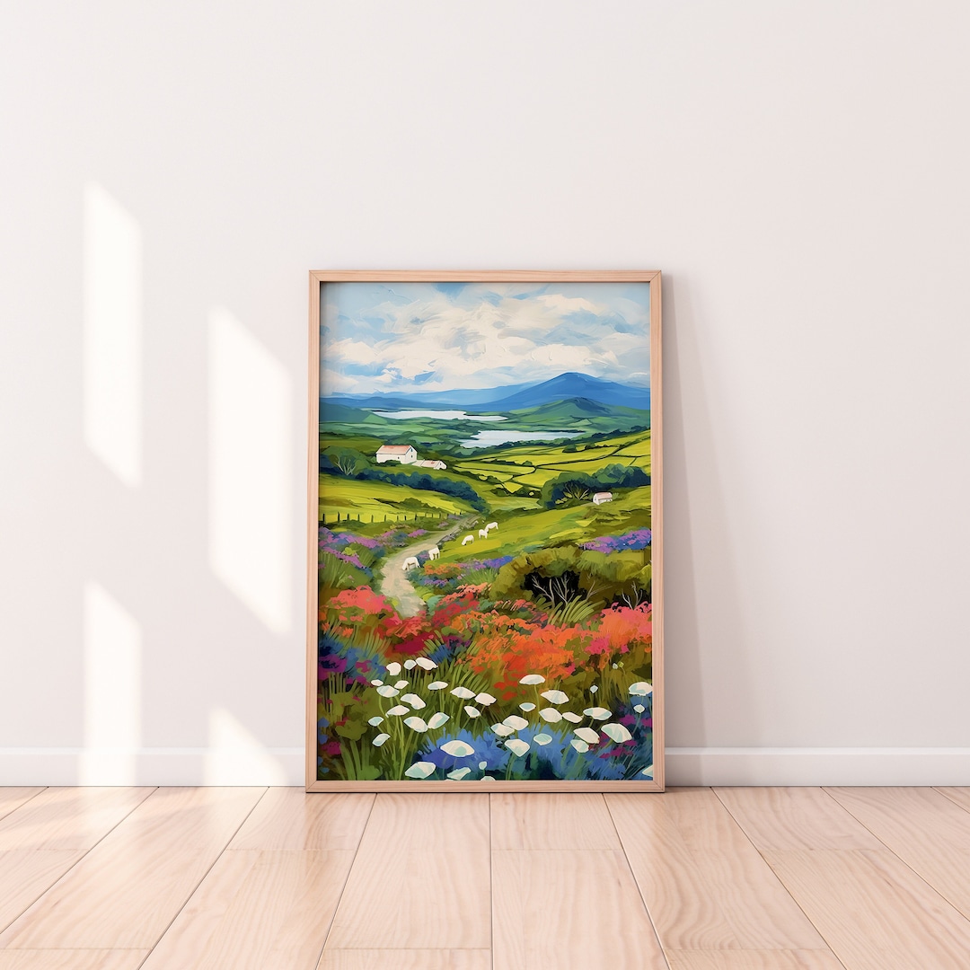 Ireland Travel Art, Irish Countryside Painting, Scenery Wall Art ...